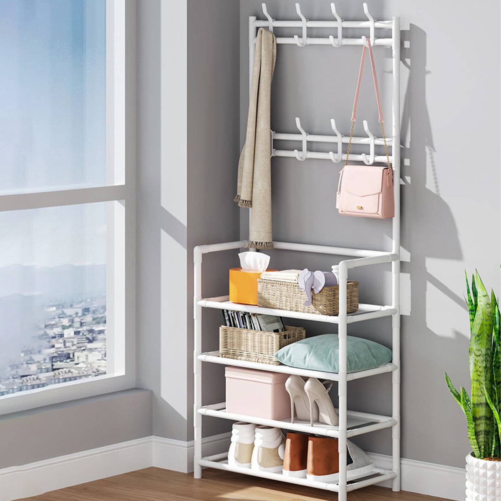 Coat Rack Shoe Bench, Shoe and Coat Rack, 3-in-1 Hall Tree Shoe Rack ...