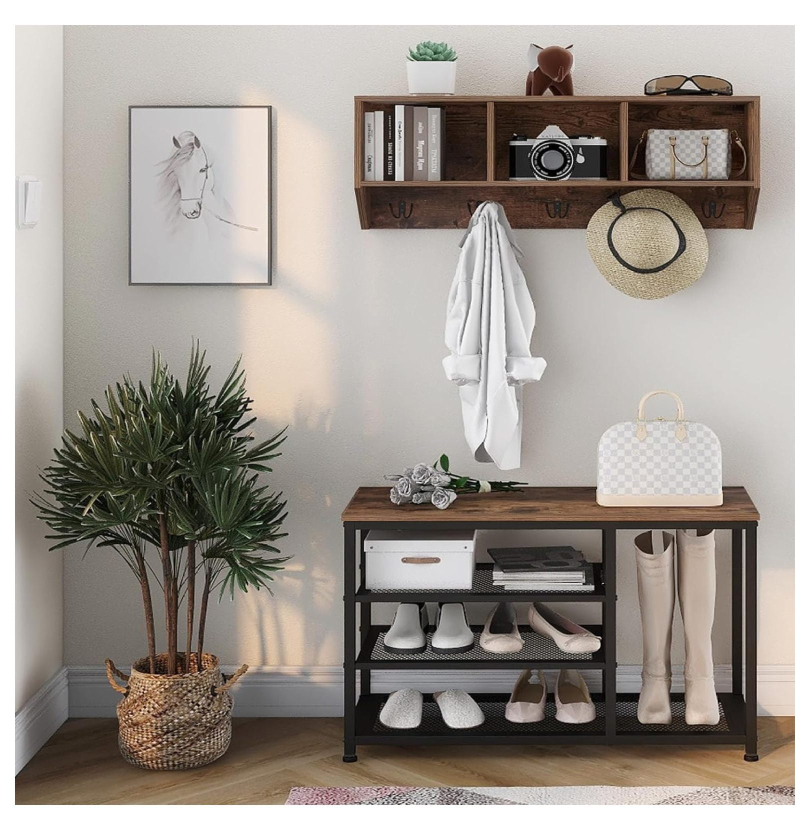 Coat Rack Shoe Bench Set Entryway Hall Tree with Bench Shoe Rack Wall ...