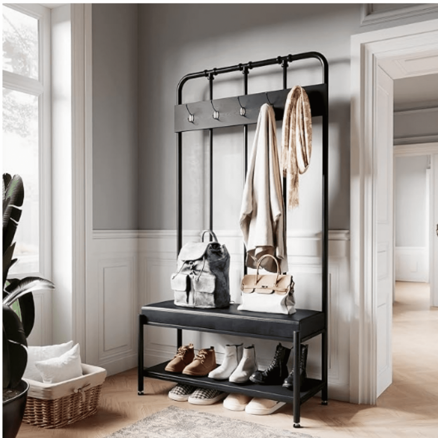 Coat Rack with Shoe Bench & Storage Space - Entryway Furniture with ...