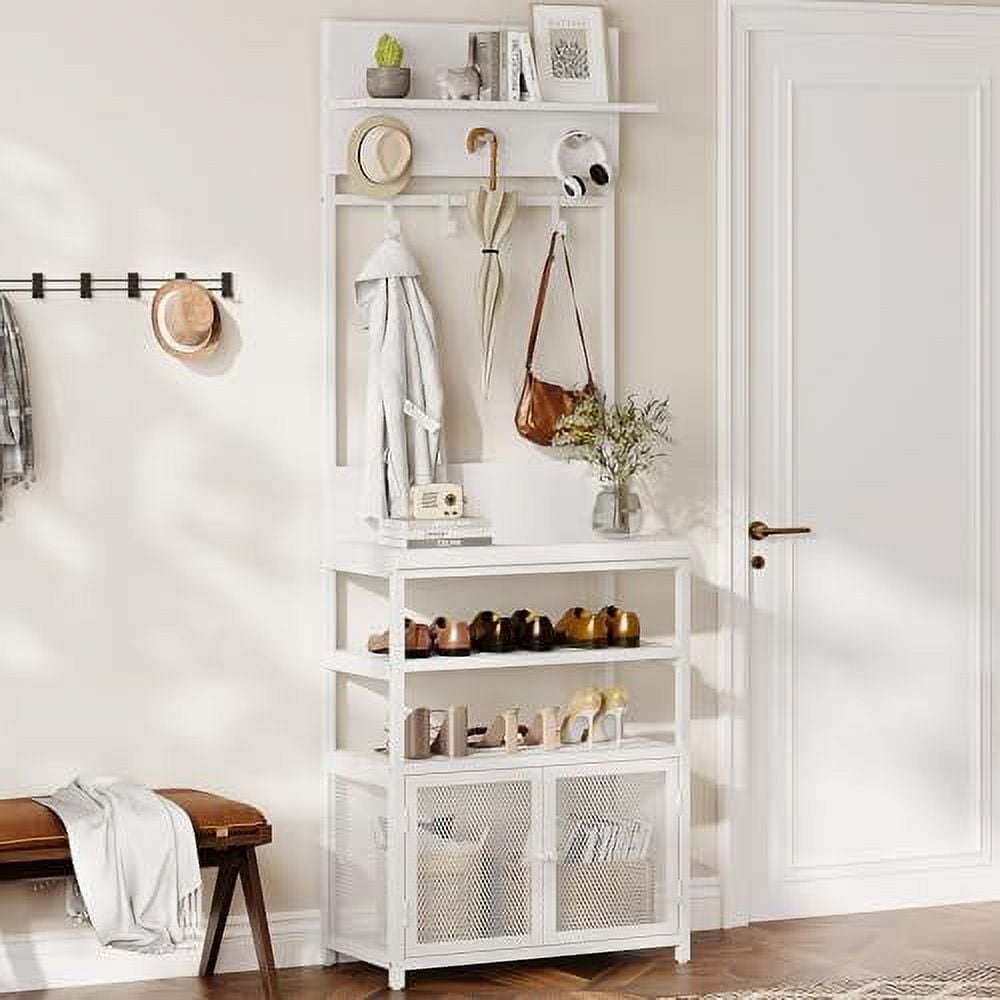 Coat Rack Shoe Storage, 72.8"H White Hall Tree with Doors Narrow Coat ...
