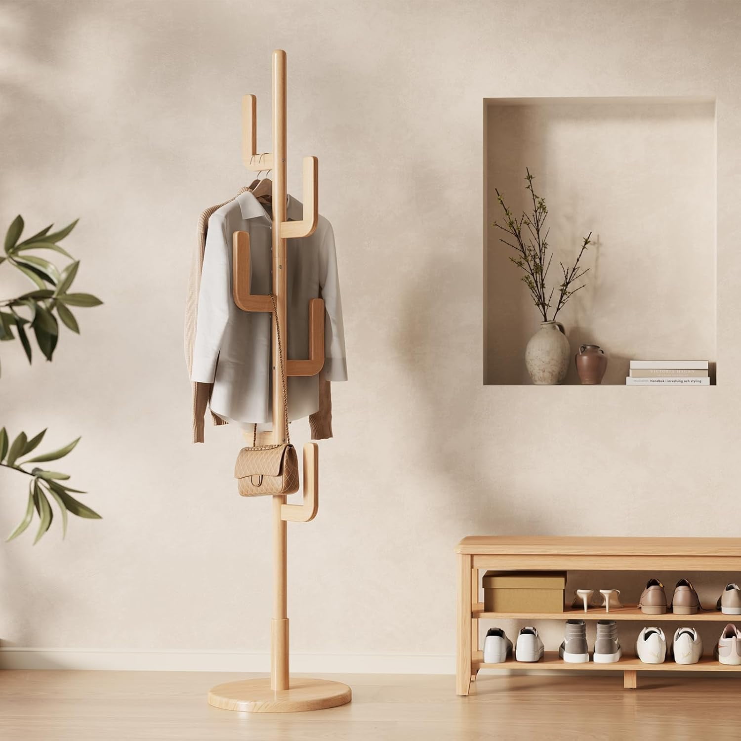 Coat Rack, Solid Wood Cactus Coat Rack Stand, Freestanding Coat Rack ...