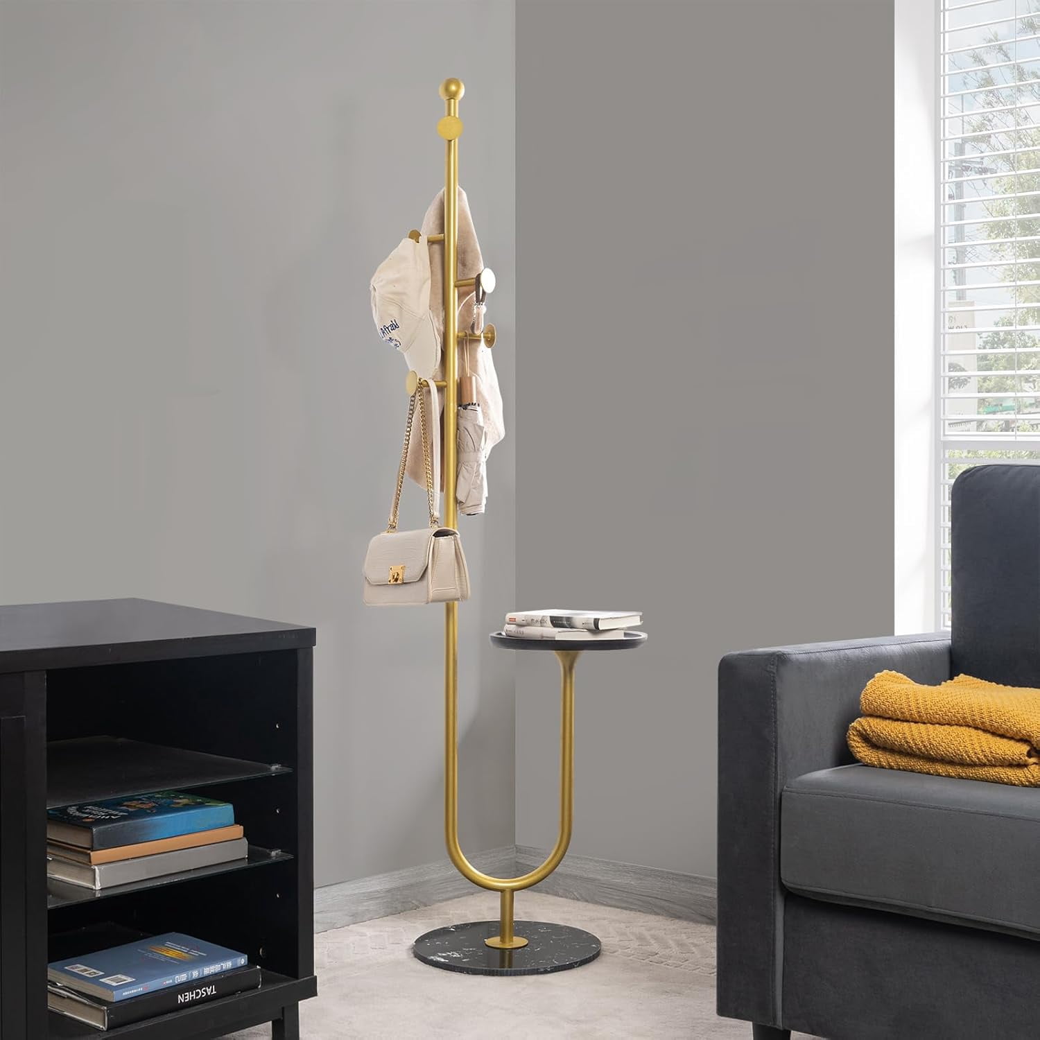 Coat Rack Stand, Metal Coat Tree with Bamboo Tray & 6 Hooks, Heavy Duty ...