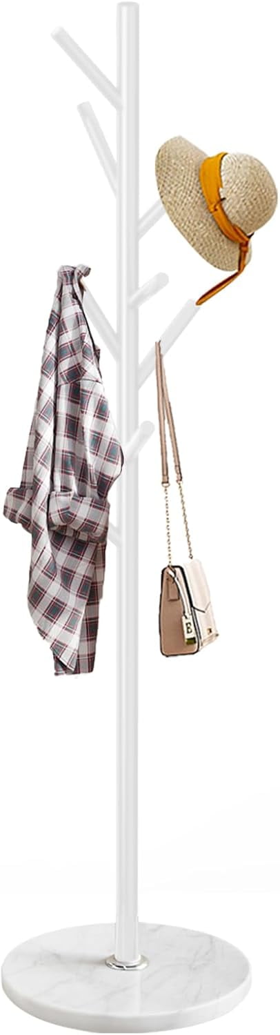 Coat Rack Stand with Natural Marble Base, Metal Coat Rack Freestanding ...