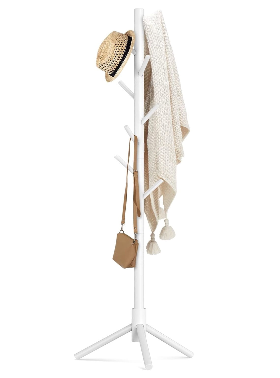 Coat Rack Stand with 3 Height Options and 8 Hooks Wooden Freestanding ...