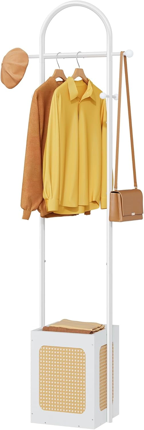 Coat Rack Stand with Wooden Base Coat Tree Rattan Design Coat Hanger ...