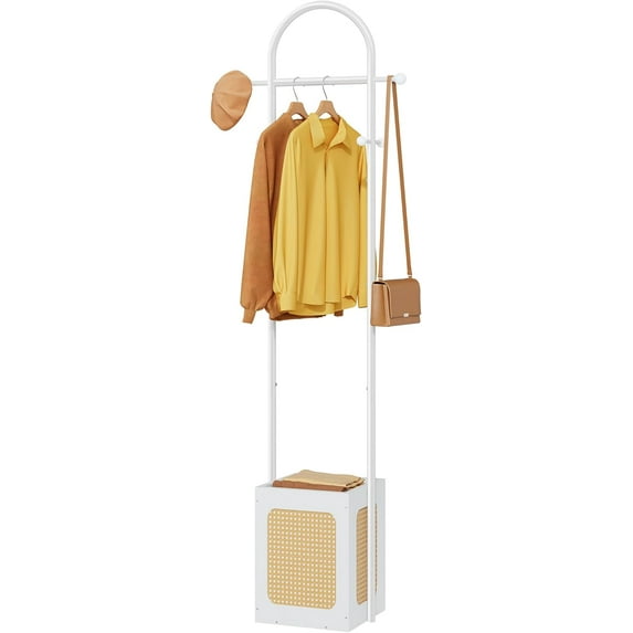Coat Rack Stand with Wooden Base Coat Tree Rattan Design Coat Hanger ...