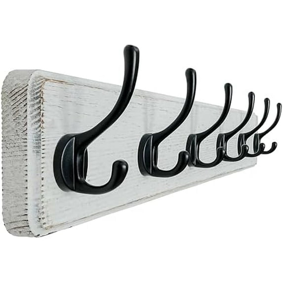 Coat Rack Wall: 24" Long, Patented, Heavy-Duty, 6-Double-Hooks Wooden ...