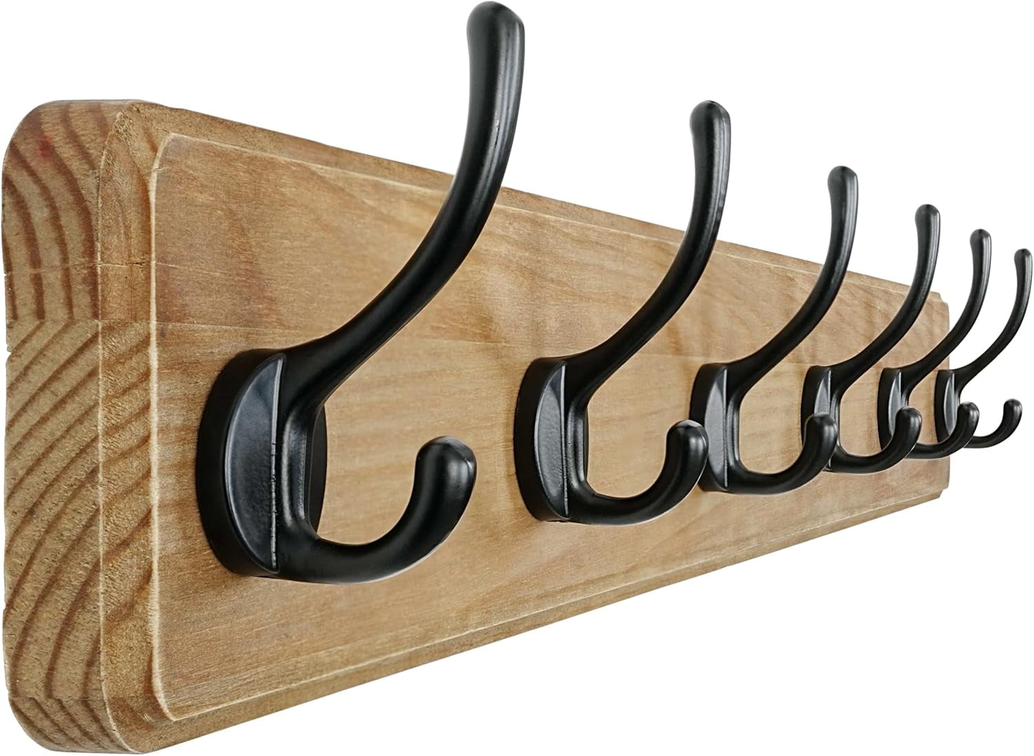 Coat Rack Wall: 24" Long, Patented, Heavy-Duty, 6-Double-Hooks Wooden ...