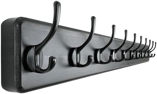 Coat Rack Wall: 38-1/4" Long, Patented, Heavy-Duty, 10-Double-Hooks ...