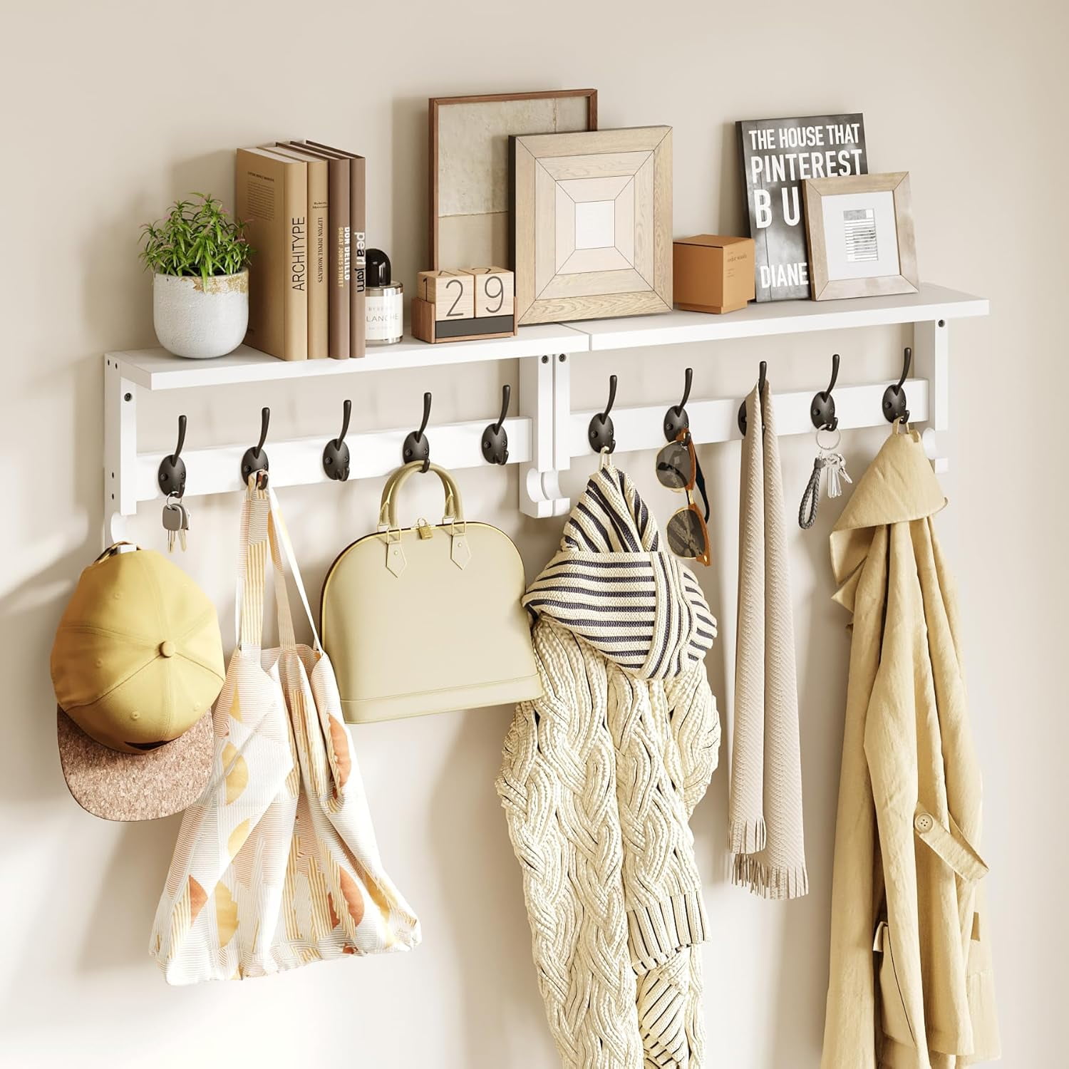 Coat Rack Wall Mount 35 Inch Extra Long Wall Hooks with Hanging Wooden ...