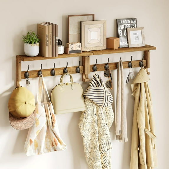 Coat Rack Wall Mount 35 Inch Extra Long Wall Hooks with Hanging Wooden ...