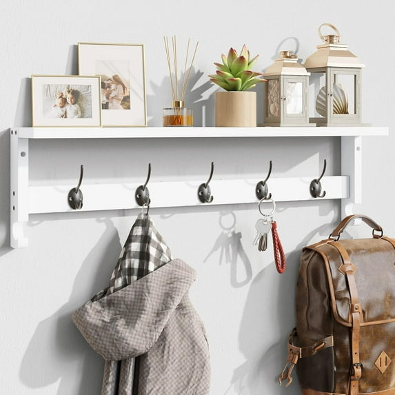 Coat Rack Wall Mount 35 Inch Extra Long Wall Hooks with Hanging Wooden ...