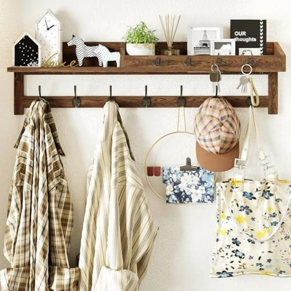 Coat Rack Wall Mount, 35 inch Large Wall Hooks with Shelf, Entryway ...