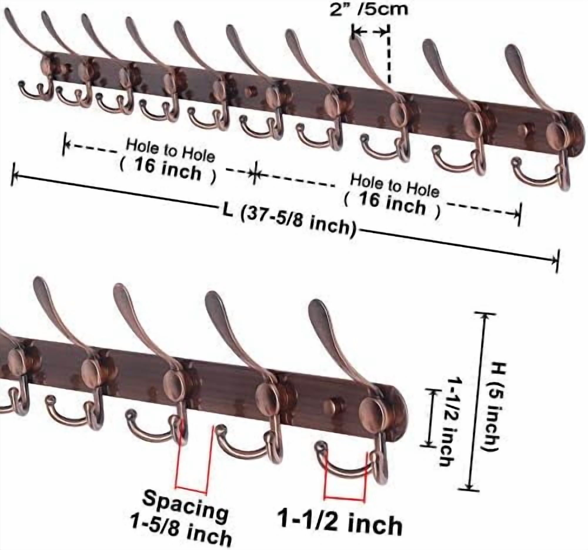 Coat Rack Wall Mount - 38” Long 10-Tri-Hooks Heavy Duty Coat Hanger ...