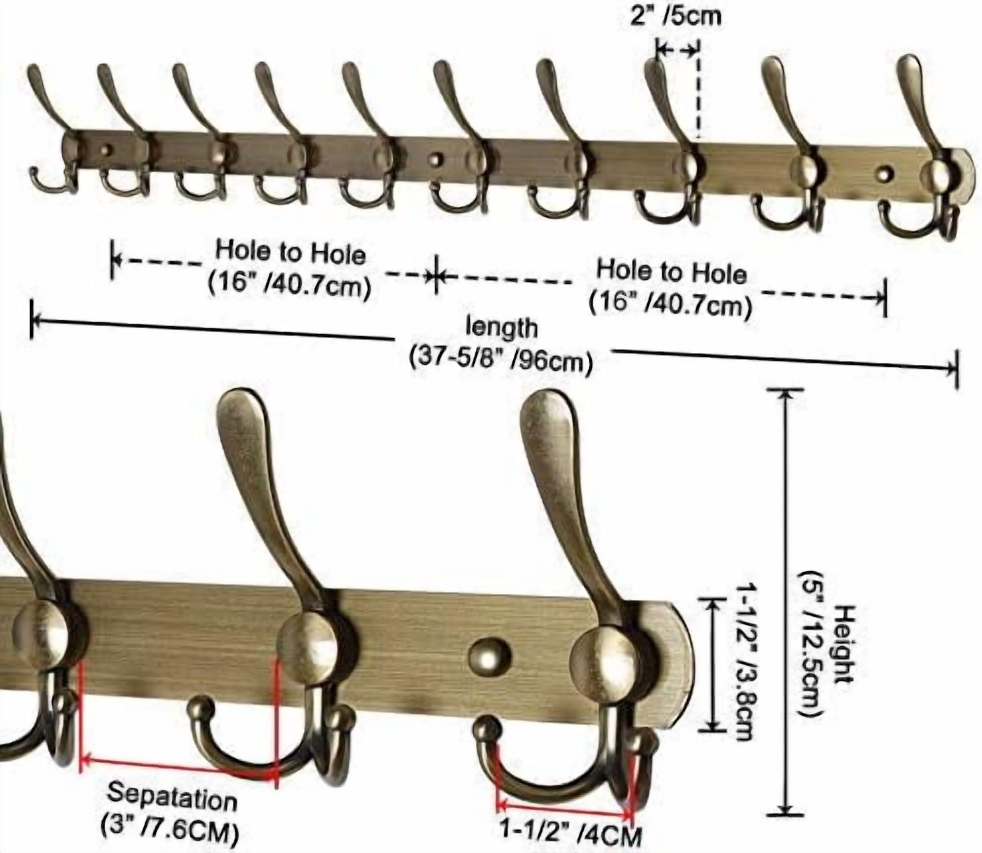Coat Rack Wall Mount - 38” Long 10-Tri-Hooks Heavy Duty Coat Hanger ...