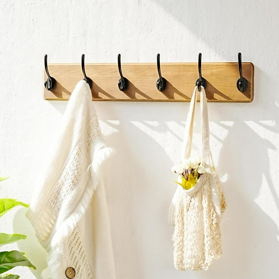 Coat Rack Wall Mount: Heavy-Duty Wooden Hanger Hook Rail for Coats Hat ...