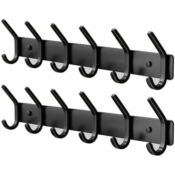 Coat Rack Wall Mount Hooks - 15 Inch Matte Black Metal 6-Hook Organizer ...