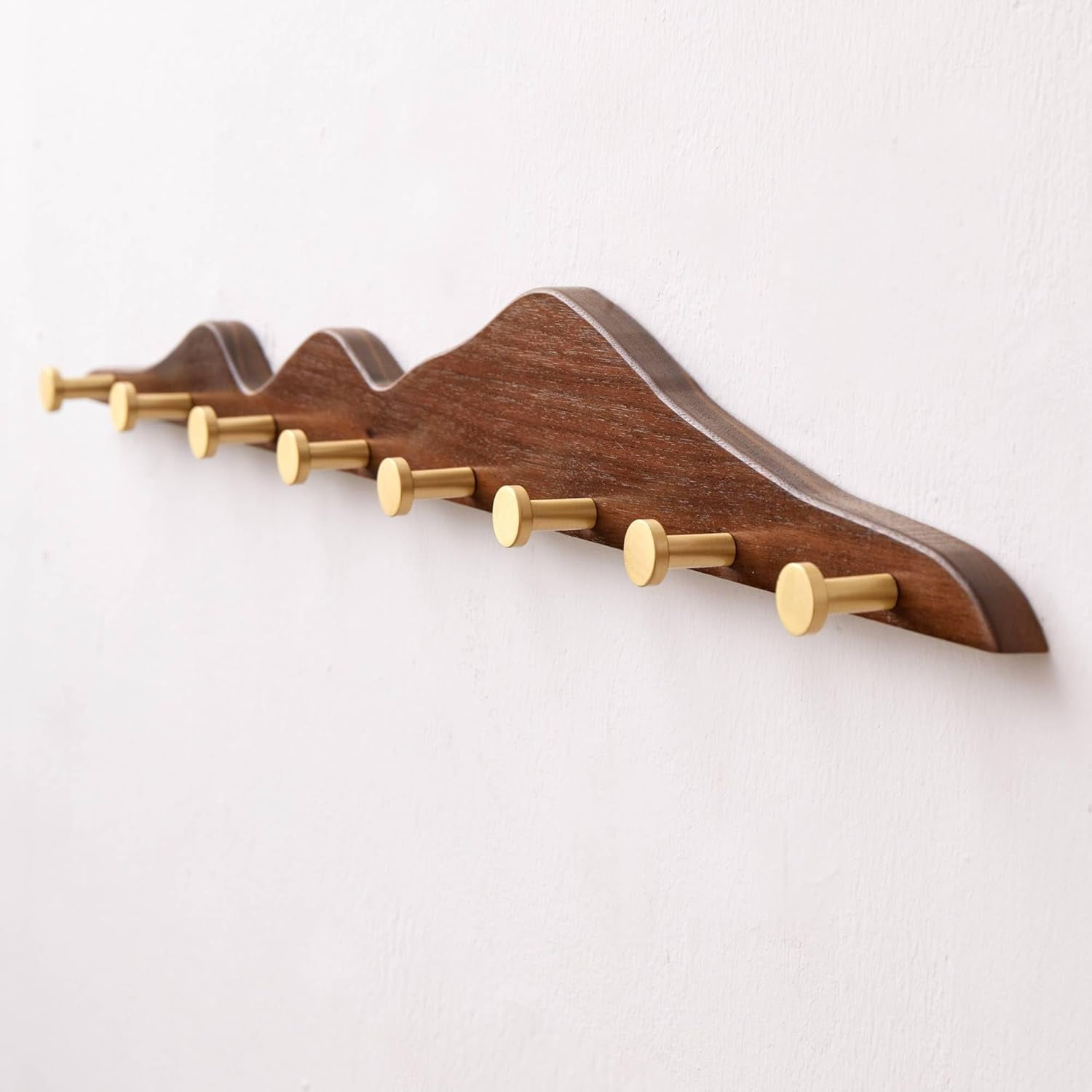 Coat Rack Wall Mount Coat Hooks - Wooden Coat Rack with 8 Gold Brass ...