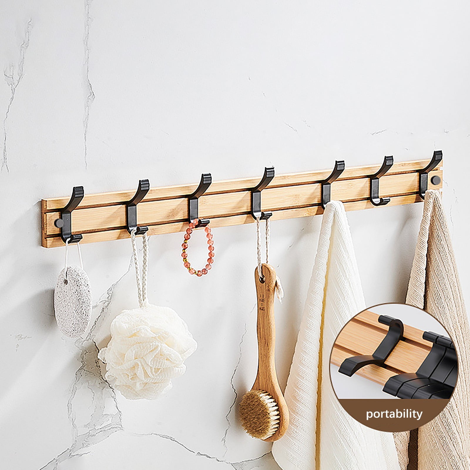 Coat Rack Wall Mount With Movable Multiple Metal Hooks Wooden Coat Rack ...