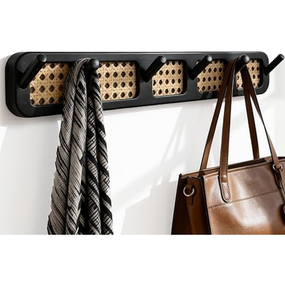 Coat Rack Wall Mount, Rattan Coat Hooks Hanger Wall Mounted, 6 Heavy ...