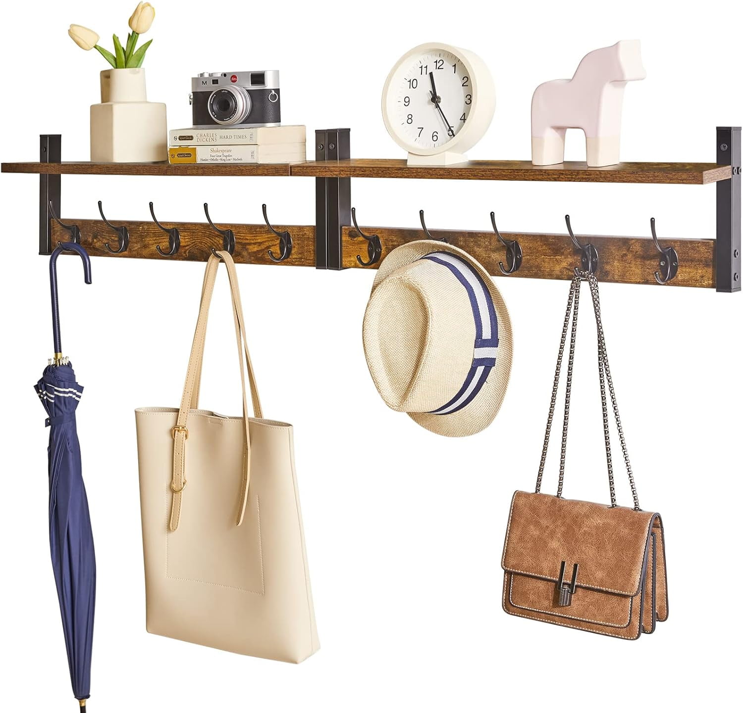 Coat Rack Wall Mount with Shelf, 2 Pack 23.6" Coat Hooks Wall Mount ...