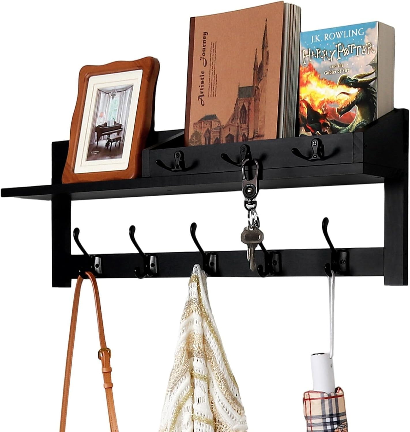 Coat Rack Wall Mount with Shelf, 26IN Wooden Coat Hooks Wall Mount ...