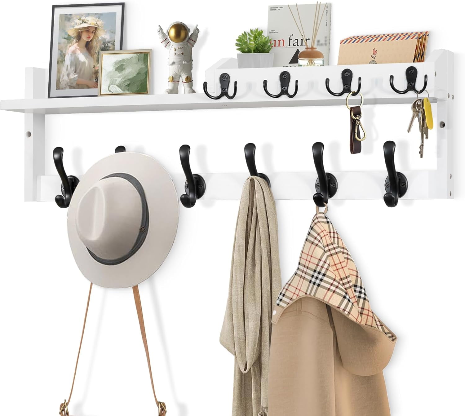 Coat Rack Wall Mount with Shelf, 27.5" Entryway Wall Hanging Shelf ...