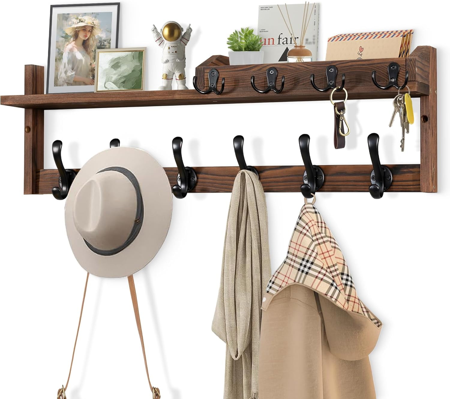 Coat Rack Wall Mount with Shelf, 27.5" Entryway Wall Hanging Shelf ...