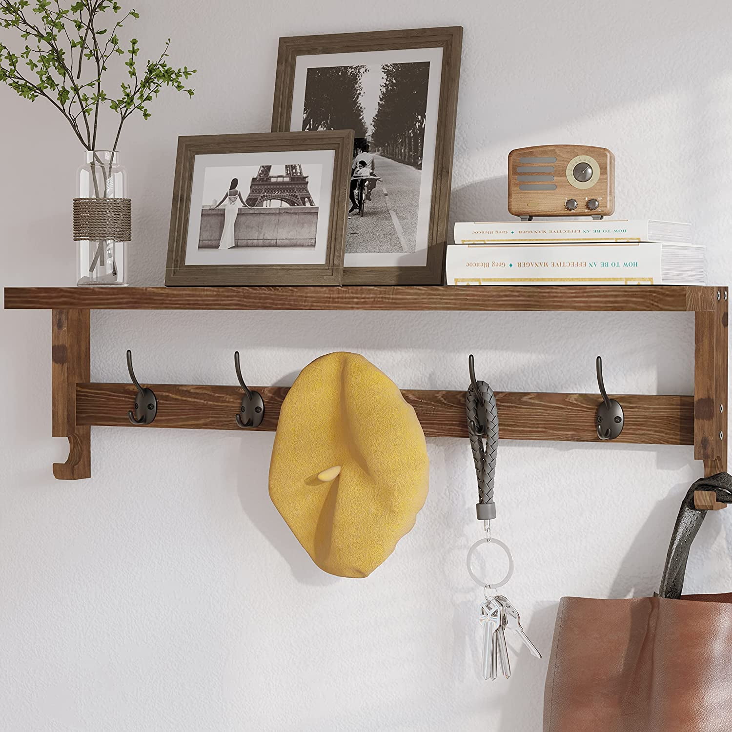 Coat Rack Wall Mount with Shelf, 28.9 Inches Coat Hooks Wall Mounted ...