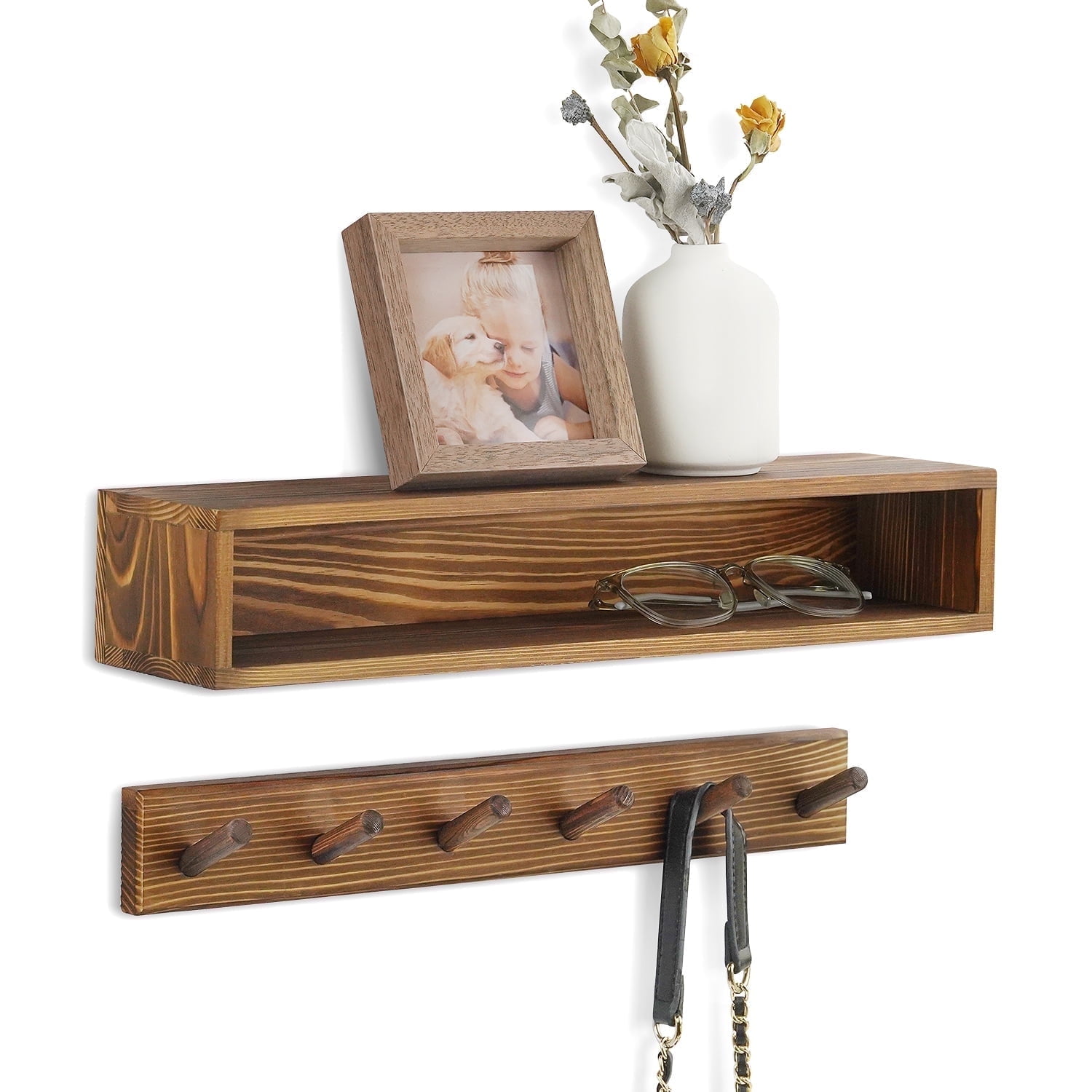 Coat Rack Wall Mount with Shelf, Domaci Wooden Coat Hooks Wall Mount ...