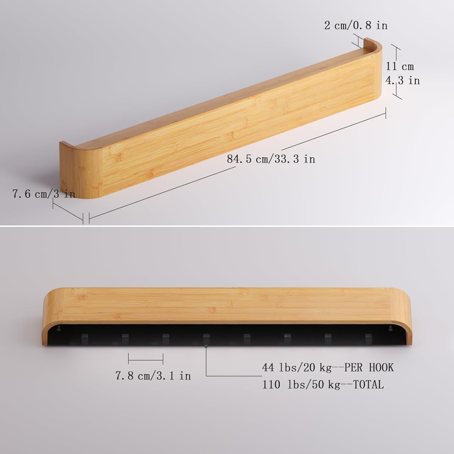 Coat Rack Wall Mount Solid Bamboo Shelf with Hidden Hooks Modern Coat ...