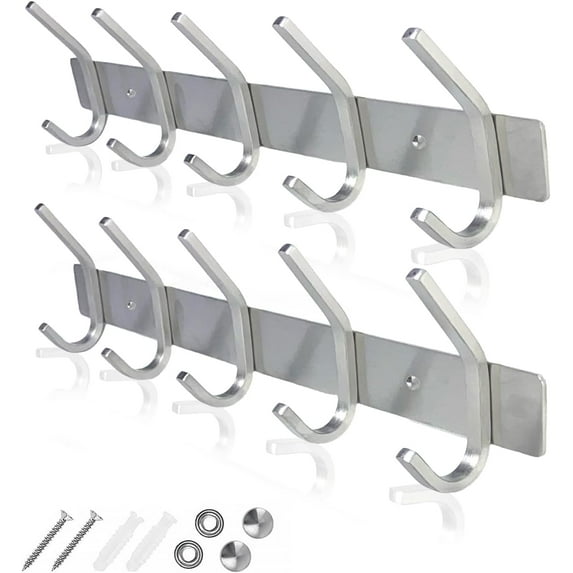 Coat Rack Wall Mount - Stainless Steel (2 Pack) - Heavy Duty Hooks for ...