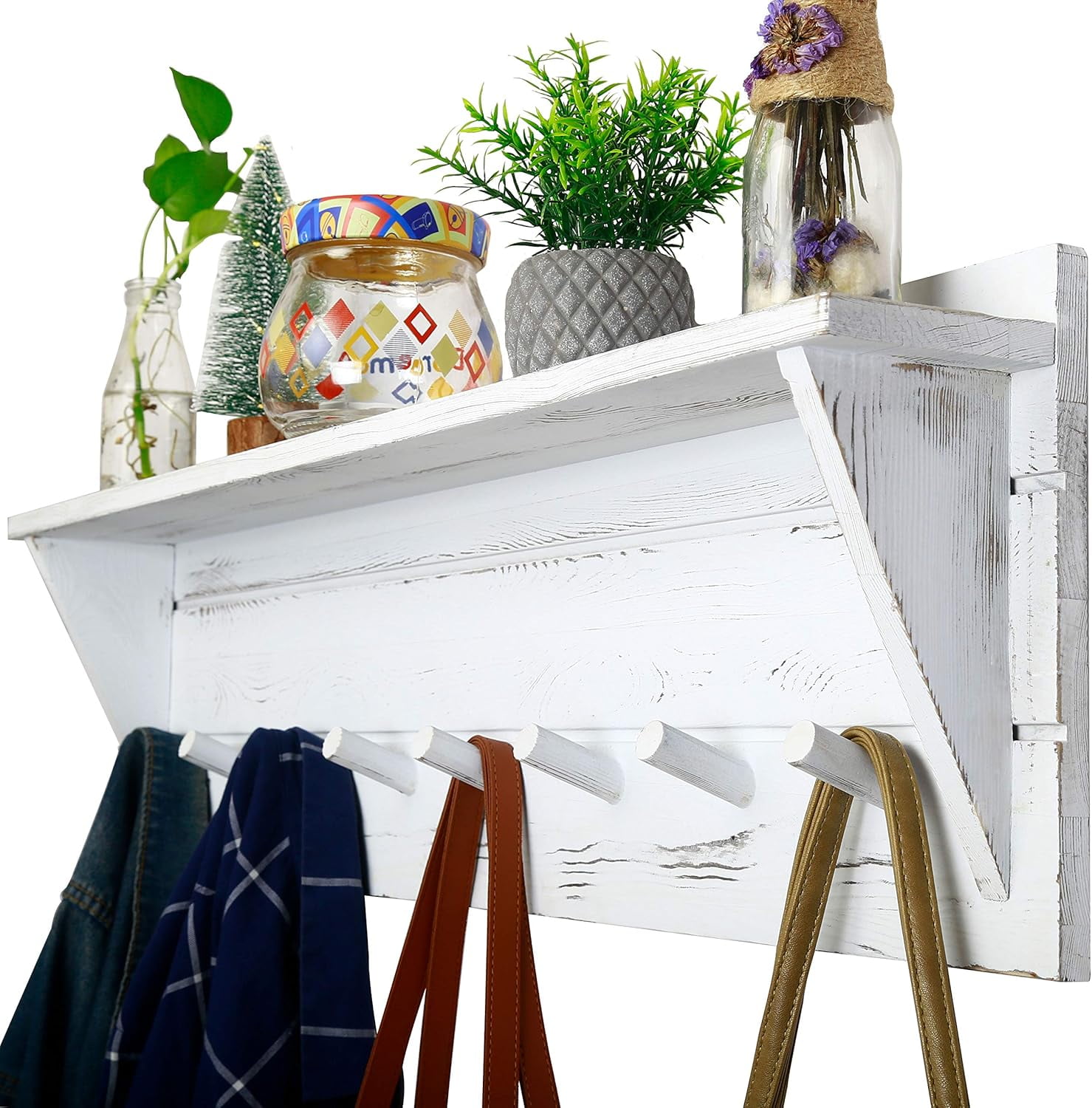 Coat Rack Wall Mount with Shelf,8 Peg Hooks,34'' Long Entryway Shelf ...