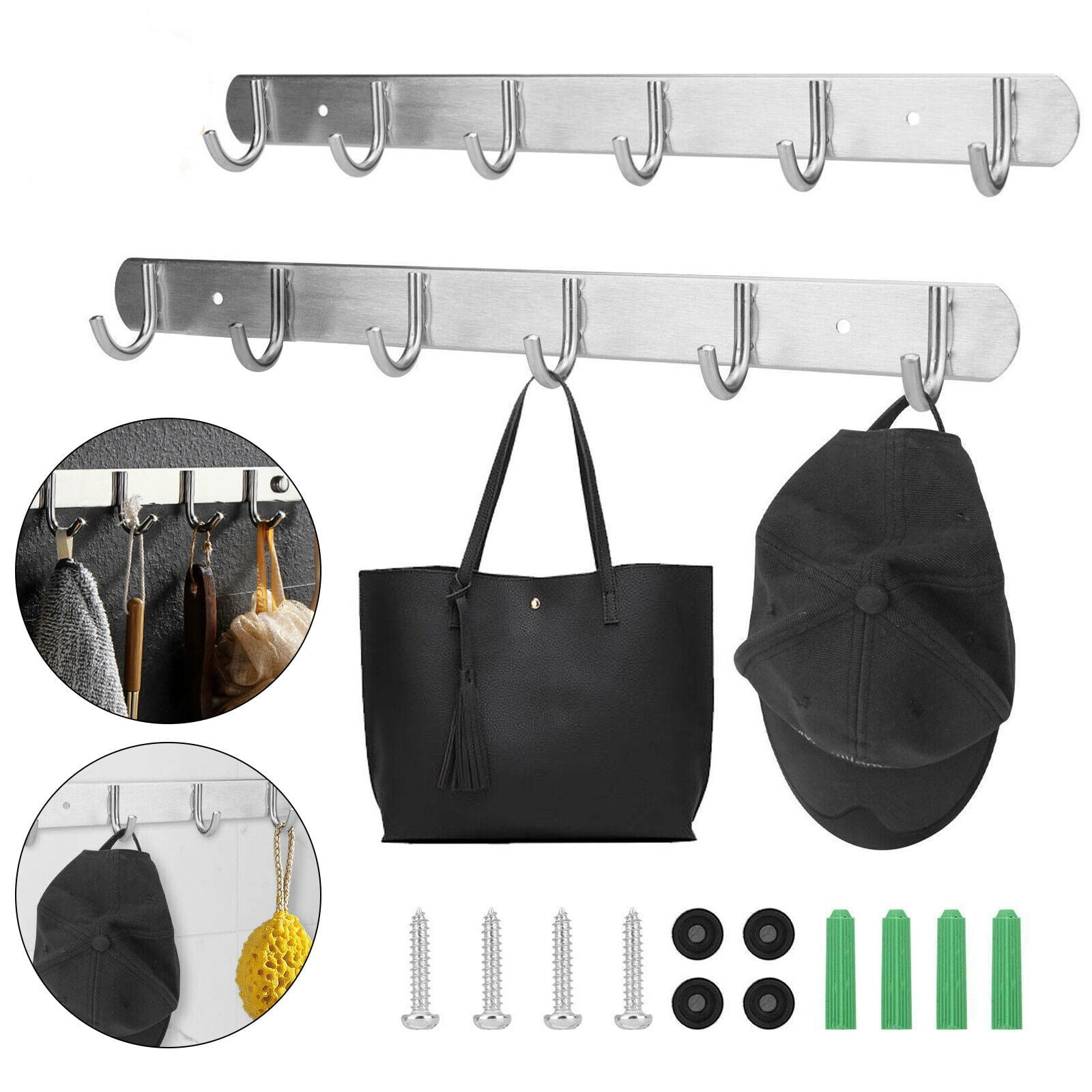 Coat Rack Wall Mounted, 2 Pack Coat Hook Rail with 6 Hooks for Coat Hat ...