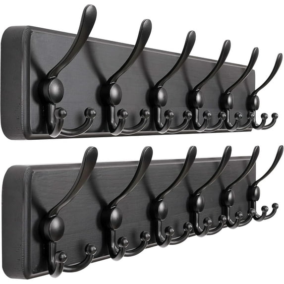 Coat Rack Wall Mounted - 24" Long 6 Tri Hooks Heavy Duty Wooden Wall ...