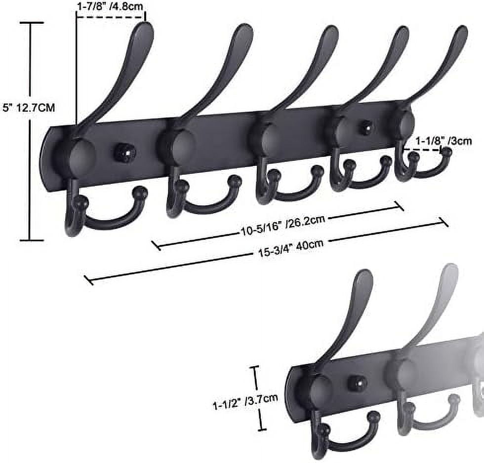 Coat Rack Wall Mounted - 5 Tri Hooks, Heavy Duty, Stainless Steel ...