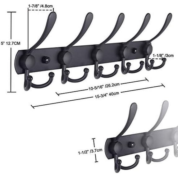 Coat Rack Wall Mounted - 5 Tri Hooks, Heavy Duty, Stainless Steel ...
