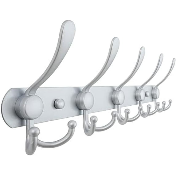 Coat Rack Wall Mounted - 5 Tri Hooks, Heavy Duty, Stainless Steel, Metal Coat Hook Rail for Coat ...