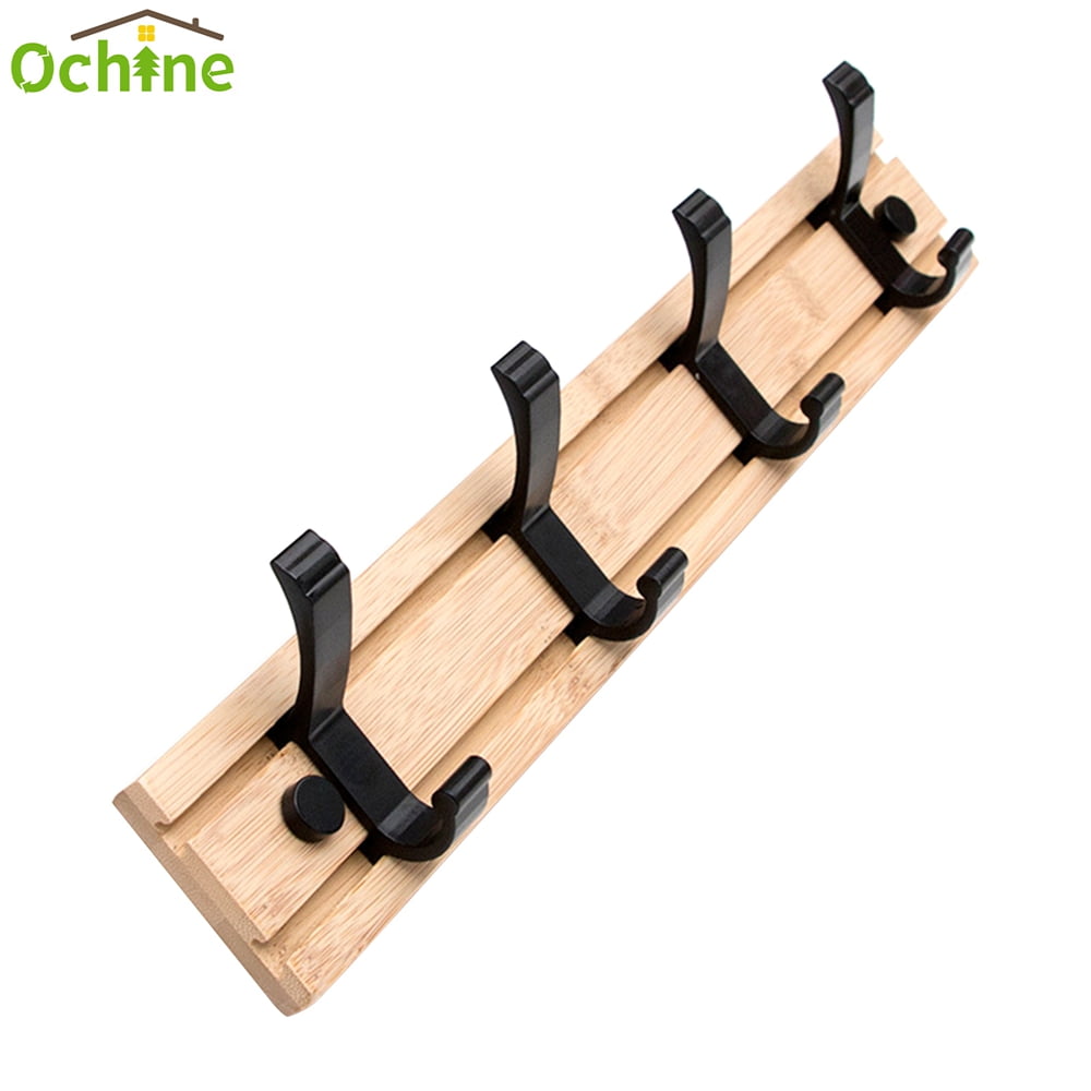 Coat Rack Wall Mounted Entryway Coat Rack with Movable Hooks, Natural ...