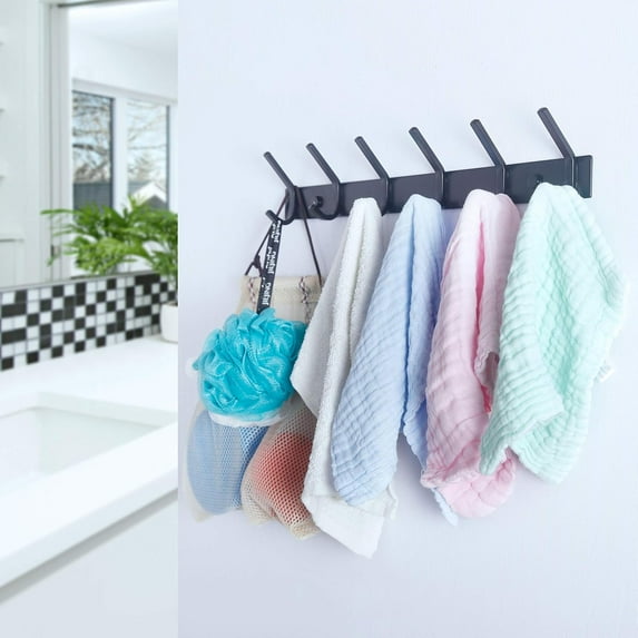 Coat Rack Wall Mounted, Heavy Duty Metal Hook Rail with 6 Double Dual ...