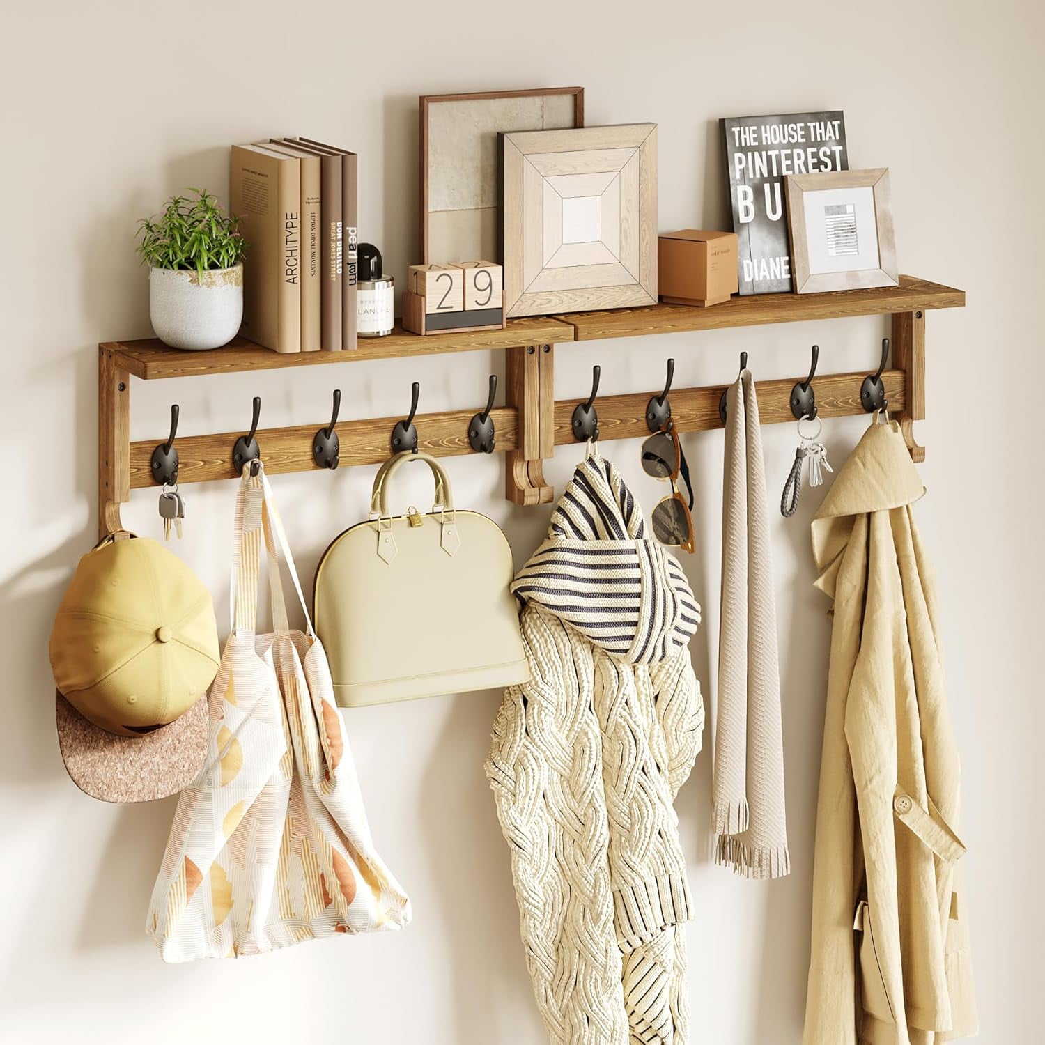 Coat Rack Wall Mounted with Shelf, Coat Hooks Wall Mounted, Wall Hooks ...