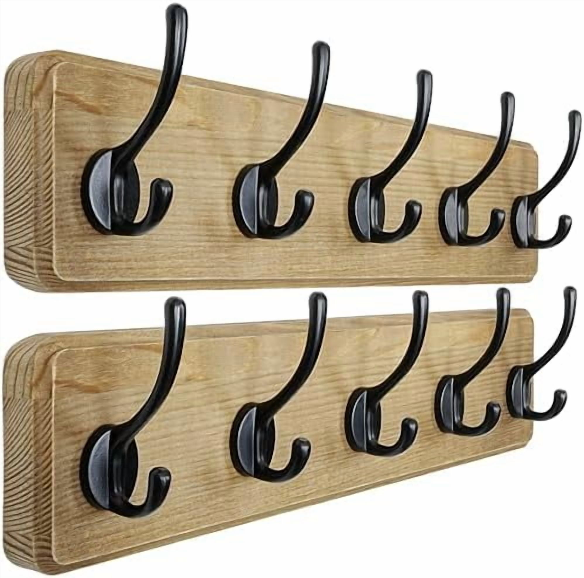 Coat Rack Wall: Patented, Heavy-Duty, 17.4" Long 5-Double-Hooks Wooden ...
