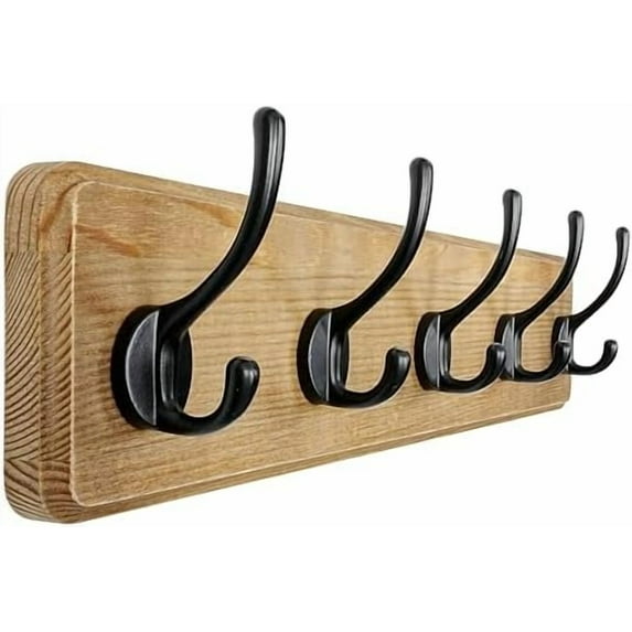 Coat Rack Wall: Patented, Heavy-Duty, 17.4" Long 5-Double-Hooks Wooden ...