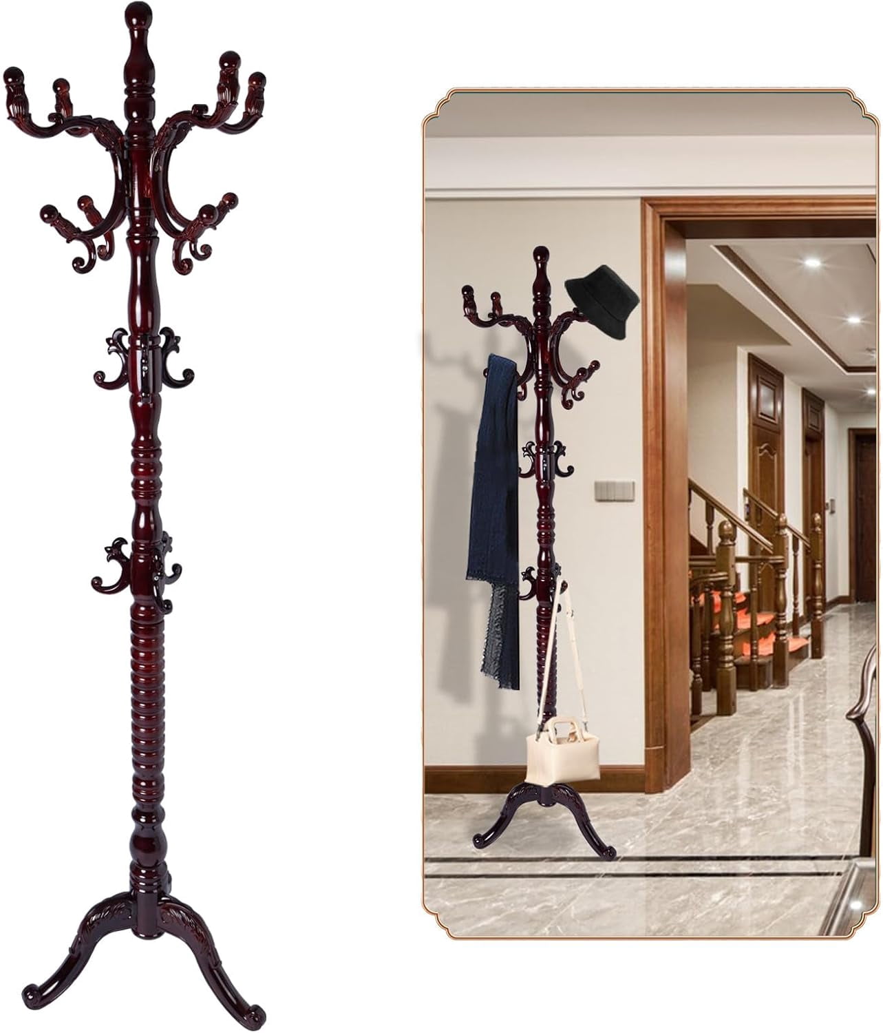 Coat Rack , Wooden Tree Coat Rack Stand with 3 Adjustable Sizes Coat ...