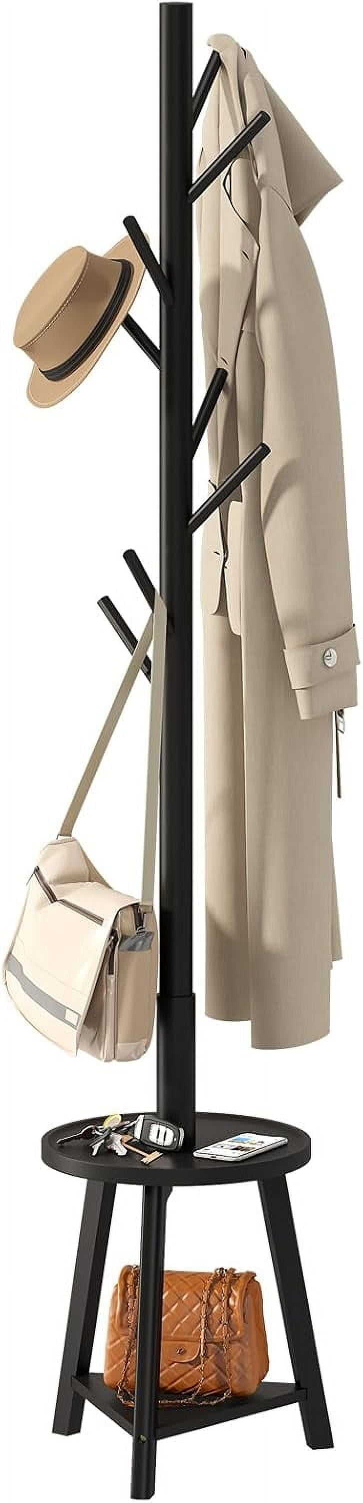 Coat Rack freestanding Stand with 2 Shelves Bamboo Wooden Coat Tree ...