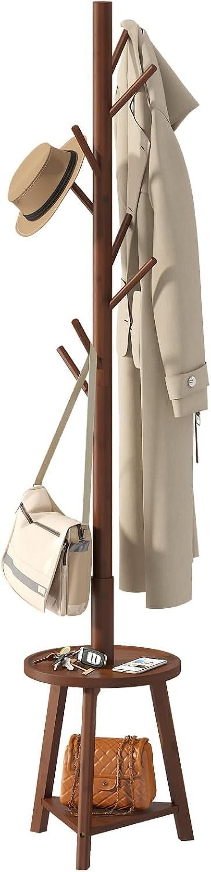 Coat Rack freestanding Stand with 2 Shelves Bamboo Wooden Coat Tree ...