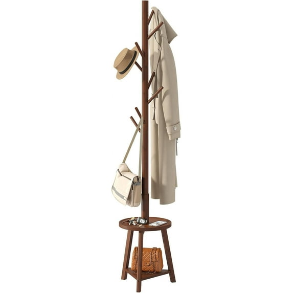 Coat Rack freestanding Stand with 2 Shelves Bamboo Wooden Coat Tree ...