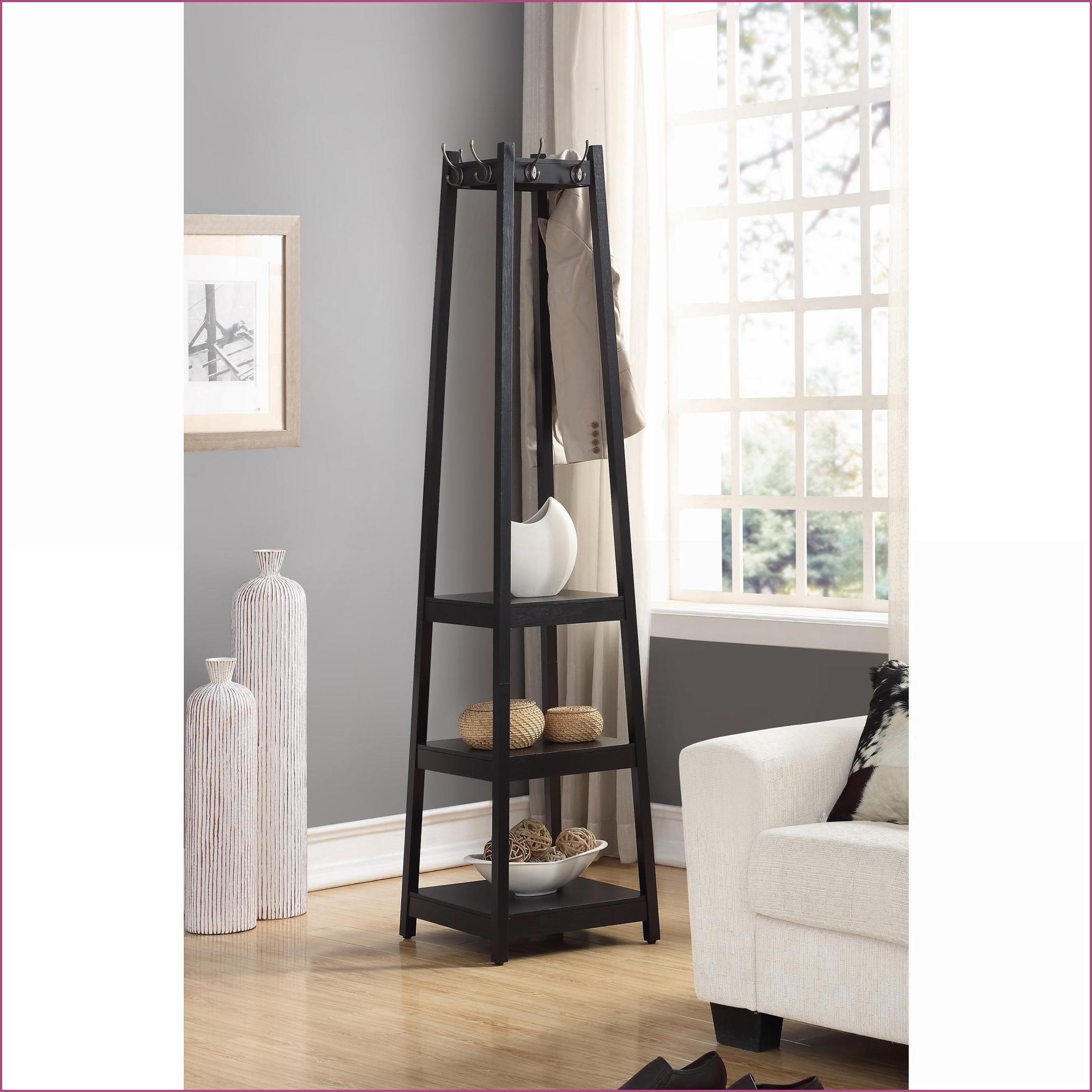 Coat Rack with 3-Tier Storage Shelves, Black Wood | Black | Coat Racks ...