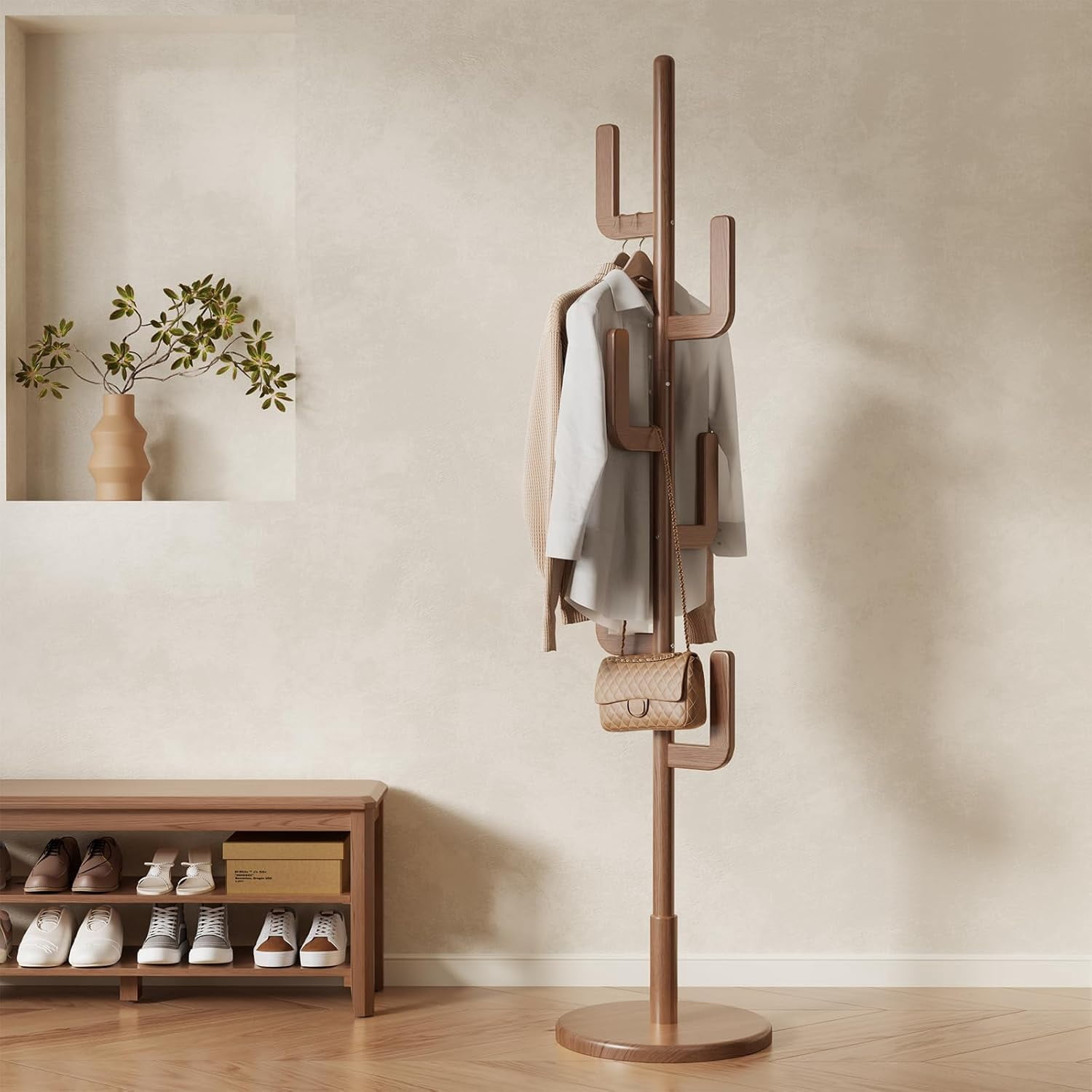 Coat Rack with 6 L-shaped Hooks and 3 Adjustable Sizes, Sturdy and Easy ...