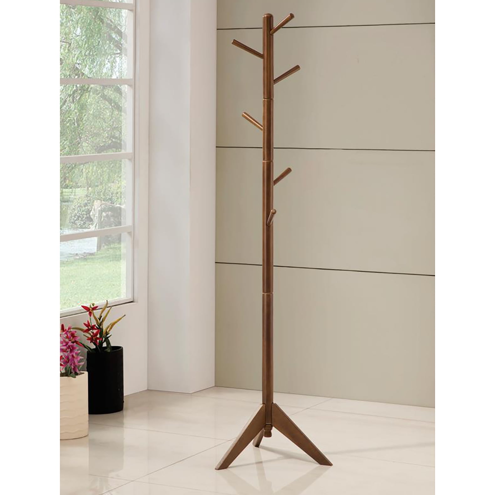 Coat Rack with 6 Slanted Hooks, Wooden Coat Rack Coat Hanger Stand ...